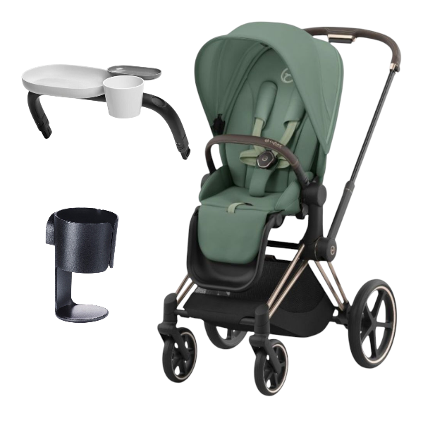 Cybex Priam Pram 2024 + FREE Snack Tray & Cup Holder - Rose Gold & Lea ...